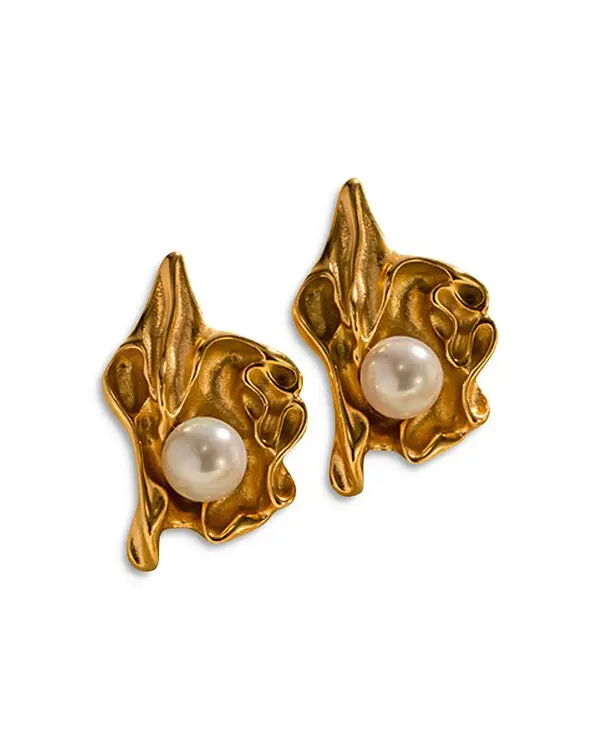 Aqua Oyster Cluster Earrings - Gold