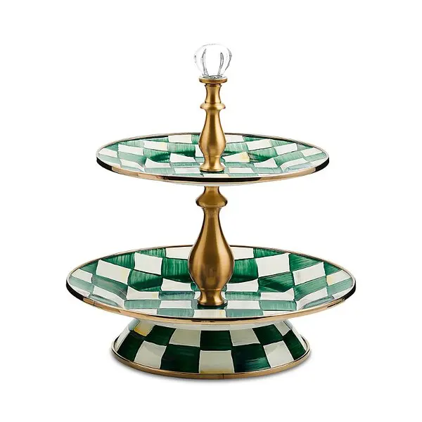 MACKENZIE-CHILDS Emerald Check Two-tier Sweet Stand - No Color
