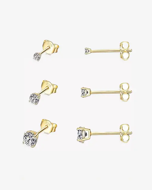 Ben Oni Set Of Three Cz Stud Earrings - Gold