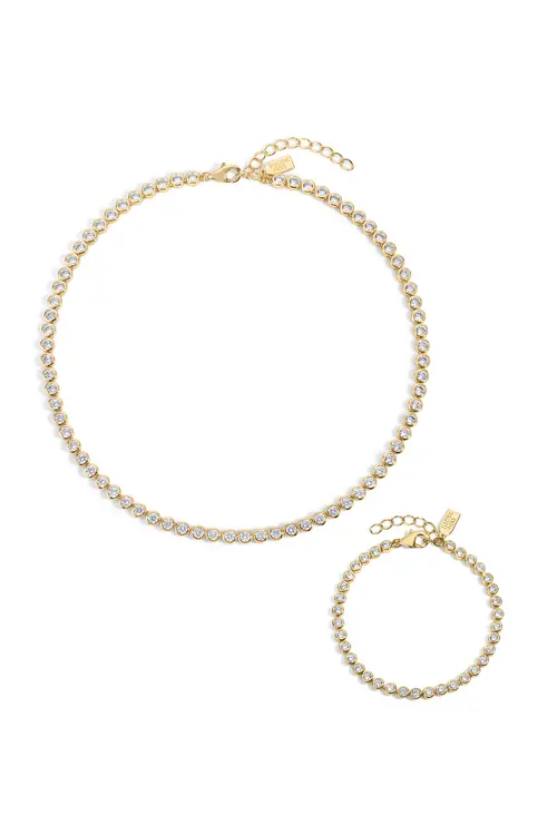 ELECTRIC PICKS Jewel Tennis Bracelet And Necklace Set - Gold
