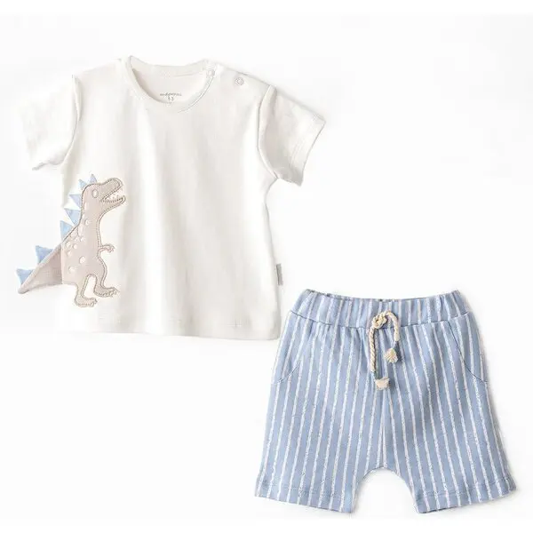 ANDY WAWA Shorts And Dinosaur Shirt Outfit Set - Light Blue