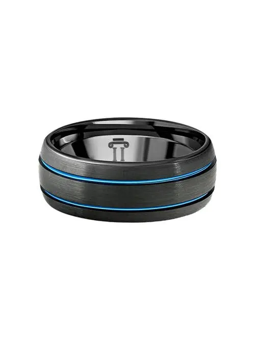 BLISS DIAMOND Ring With Blue Inlay And Brushed Finish - Tungsten