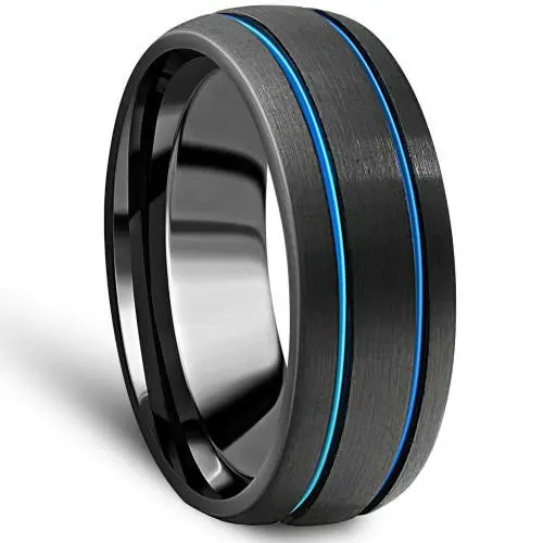 BLISS DIAMOND Ring With Blue Inlay And Brushed Finish
