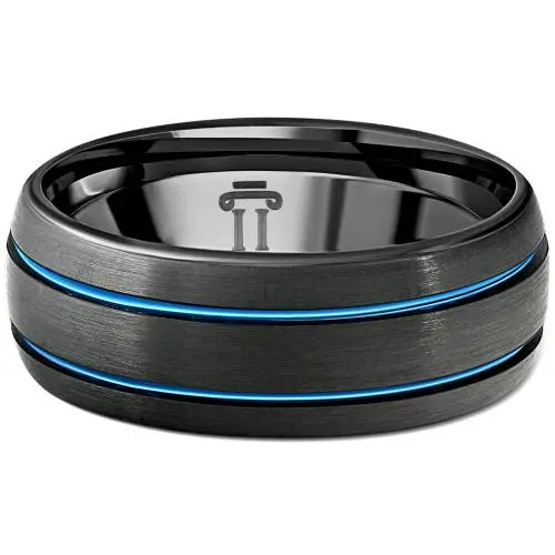 BLISS DIAMOND Ring With Blue Inlay And Brushed Finish
