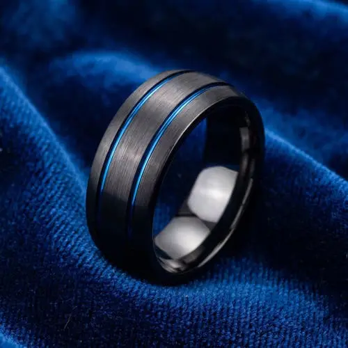 BLISS DIAMOND Ring With Blue Inlay And Brushed Finish