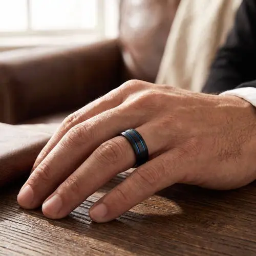 BLISS DIAMOND Ring With Blue Inlay And Brushed Finish