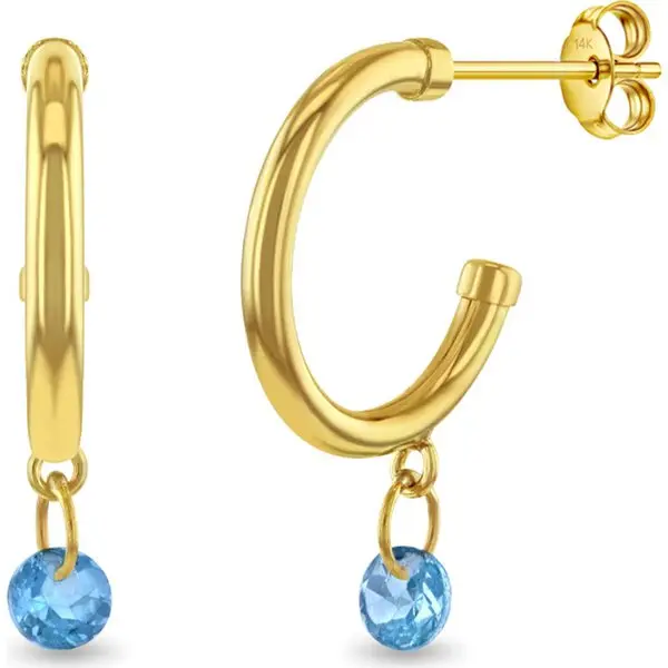 IN SEASON JEWELRY 14k Aquamarine Charm Half Hoop Earrings - Blue