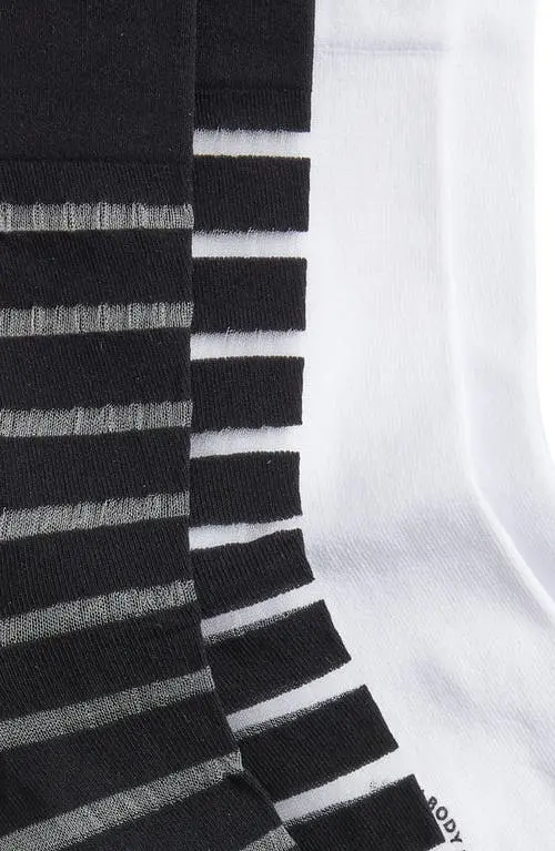 K BELL SOCKS Sheer Stripe Crew Socks 2-pack - Black/ White Assorted