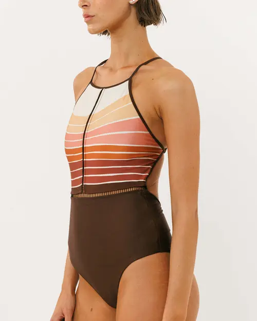 BILIBLOND Handmade Trimmed One-piece Swimwear - Brown Sunset