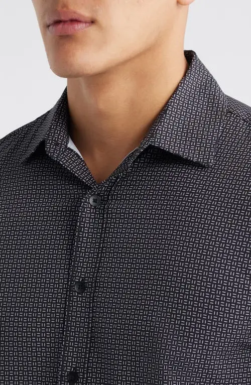W.R.K Trim Fit Dash Duo Geo Print Performance Button-up Shirt - Black