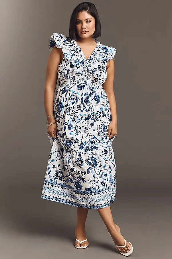 knee length dresses for ladies Adrianna Papell Flutter Sleeve High Low Midi Wrap Dress main image 1