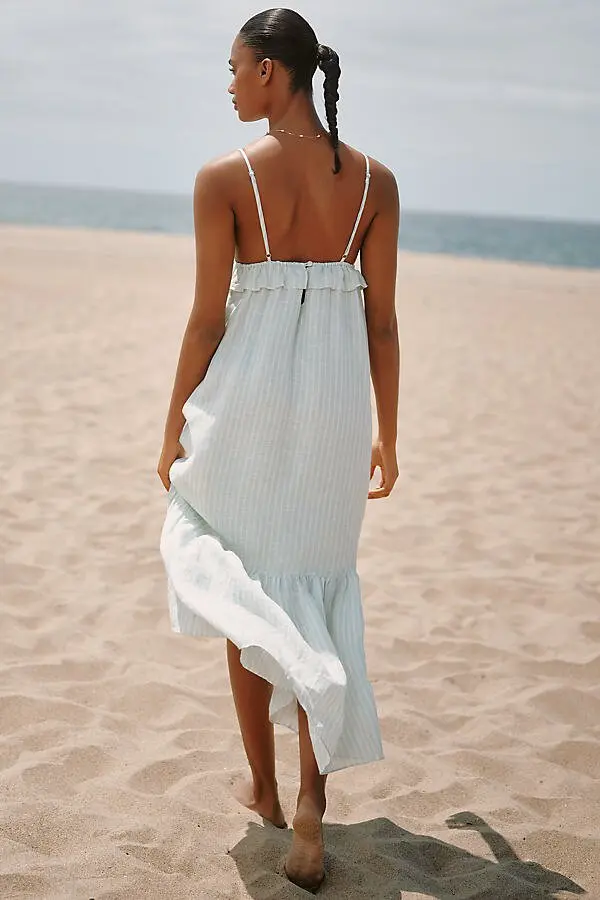 Sndys Marceline Linen Sleeveless Tiered Ruffle Maxi Dress In Light Grey -  71% Off | Editorialist
