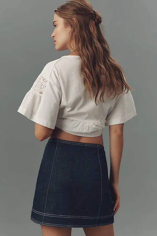 PILCRO Reworked Denim Wrap Mini Skirt