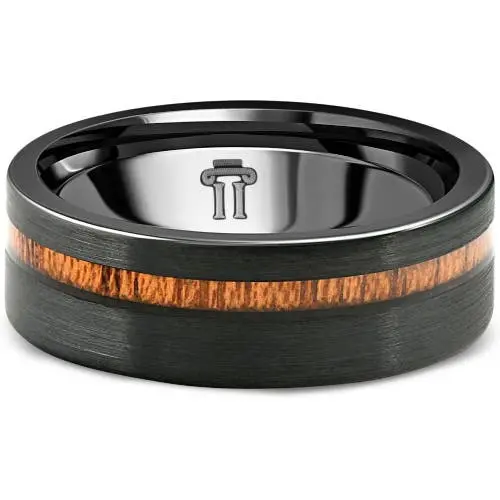 BLISS DIAMOND Brushed Tungsten & Genuine Wood 8mm Ring - Black Tungsten