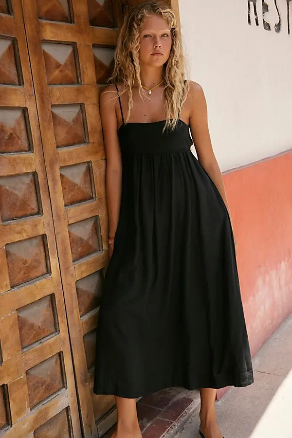 Free People Halo Babydoll Midi Dress - Black