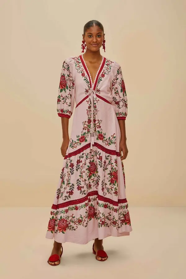 flower tapestry embroidered dress farm rio Farm Rio | Delicate Tapestry Long Kaftan –