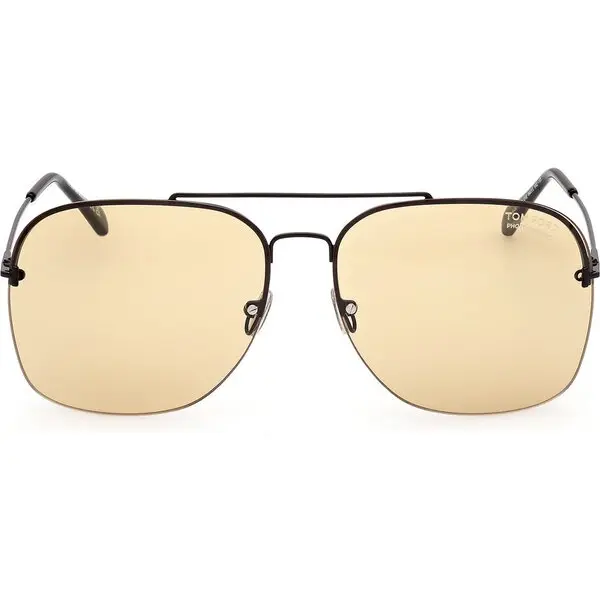 TOM FORD Mackenzie 64mm Oversize Pilot Sunglasses - Shiny Black / Amber To Brown