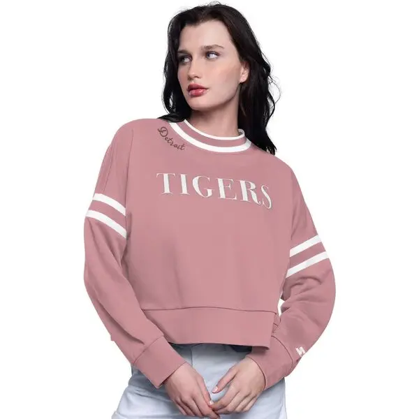 STARTER Detroit Tigers Power Play Cropped Pullover Sweatshirt - Pink