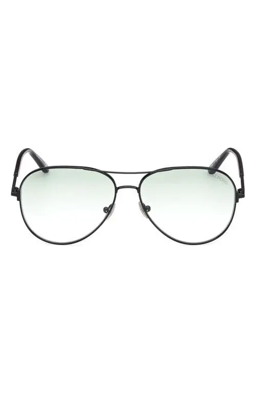 TOM FORD Clark 59mm Gradient Pilot Sunglasses - Shiny Black / Gradient Green