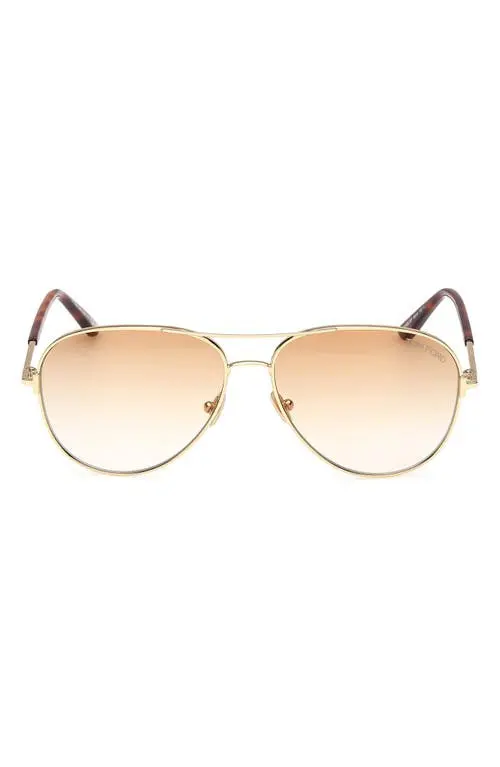 TOM FORD Clark 59mm Gradient Pilot Sunglasses - Shiny Gold / Gradient Amber