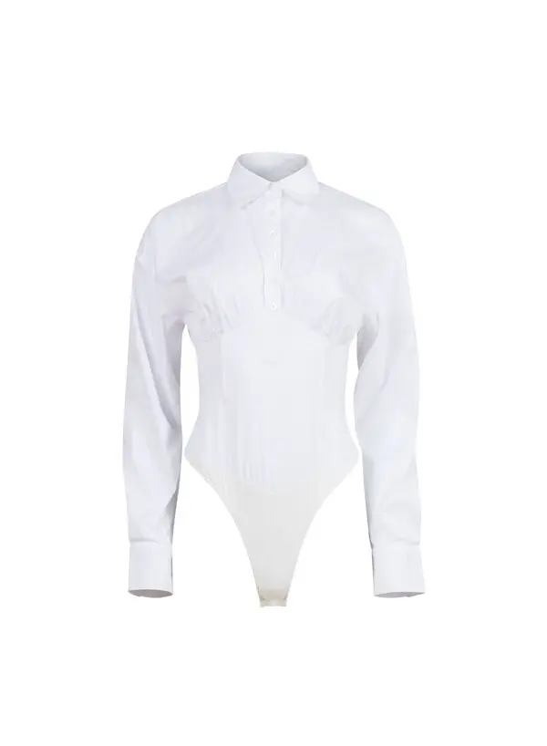 FLEUR DU MAL Button Down Bodysuit - White