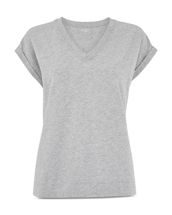 Whistles Willa V-neck Cap-sleeve Tee - Grey Marl