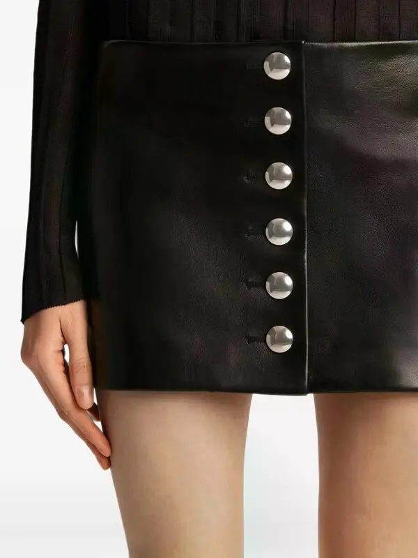 Khaite Button-front Leather Mini Skirt - Black