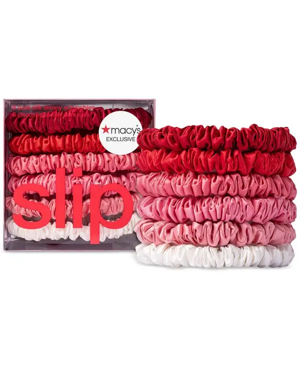 Slip Pure Silk Skinny Scrunchies Set Of Six - Strawberry Sundae