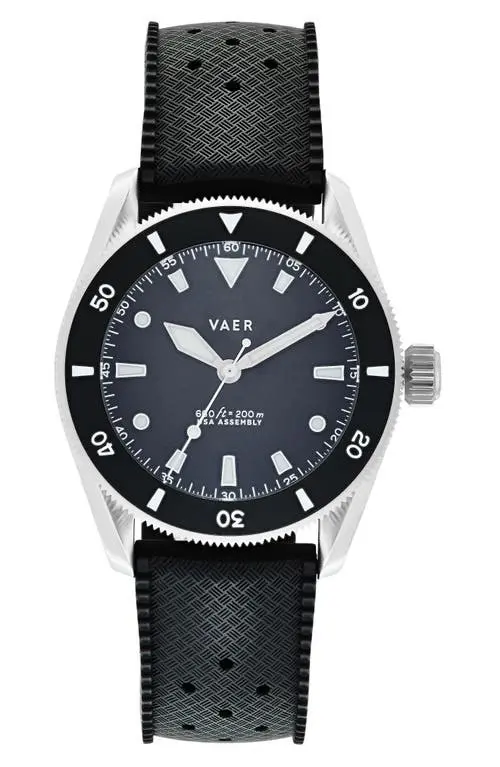 VAER D4 Meridian Black Solar Dive Watch - Black/strap