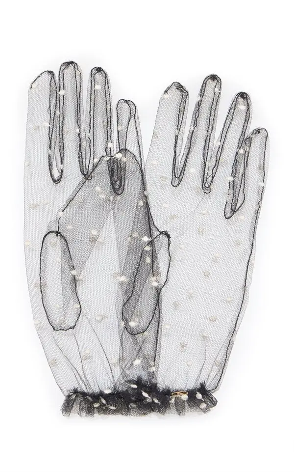 Valentino Garavani Ruched Lace Gloves - Black
