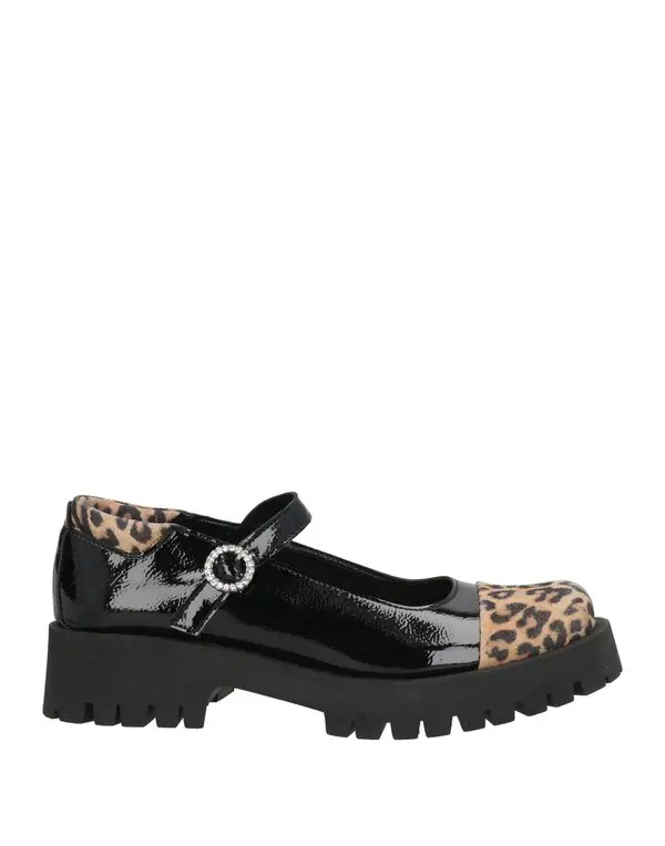 DIVINE FOLLIE Patent Leather And Leopard Print Suede Mary Jane Pumps With Crystal Buckle