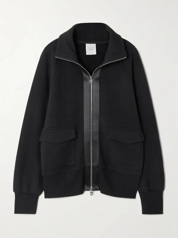 Varley Roxbury Satin-trimmed Zip-up Sweatshirt - Black