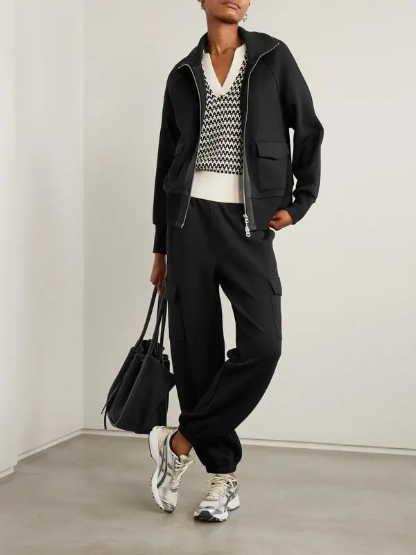 Varley Roxbury Satin-trimmed Zip-up Sweatshirt - Black
