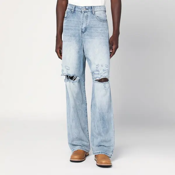 BASKETCASE Washed Wide Leg Ripped Jeans