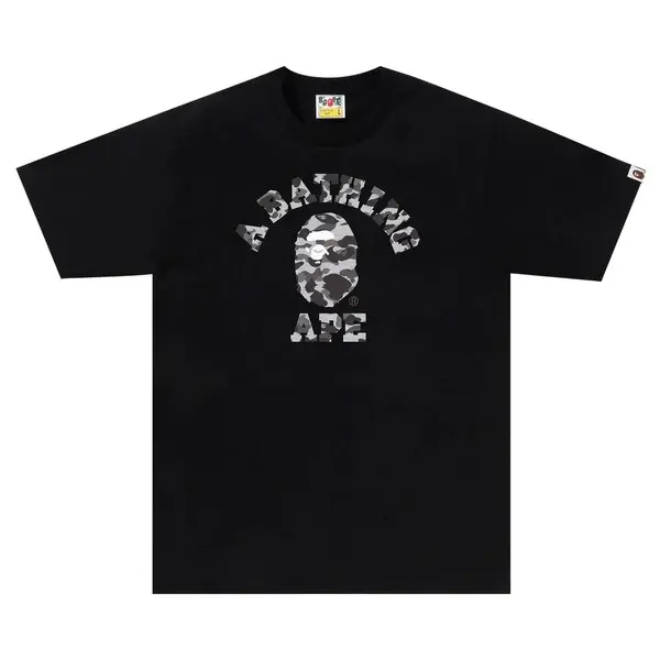 A BATHING APE Heather Grey Camo College Tee - Black