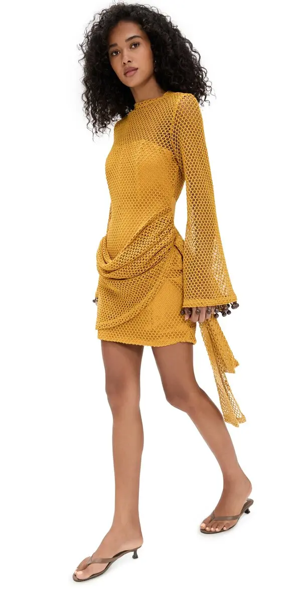Andrea Iyamah Egu Crochet Mini Dress In Mustard - 50% Off | Editorialist