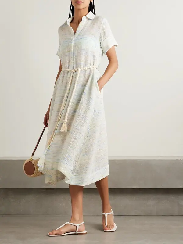 knee length dresses for ladies Ora Linen Blend Shirt Dress-Coffee main image 1