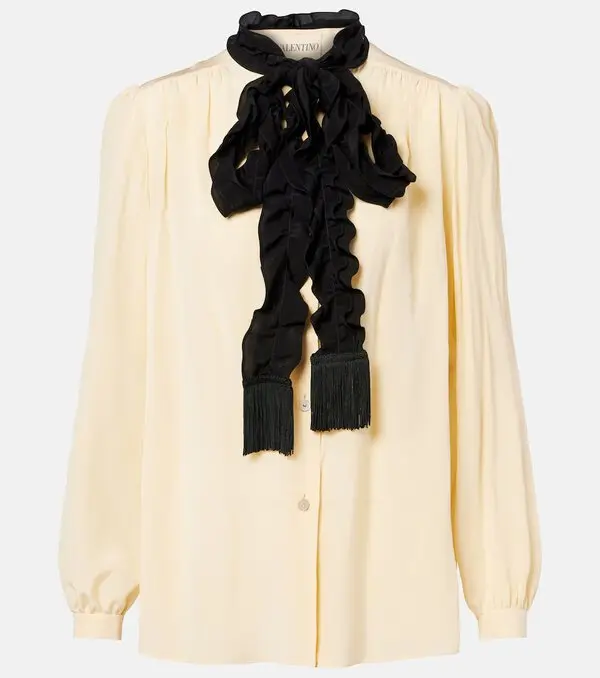 Valentino Garavani Ruffled Silk Crêpe De Chine Blouse - White