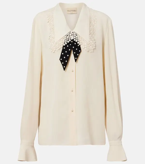 Valentino Garavani Ruffled Silk Crêpe De Chine Blouse - White