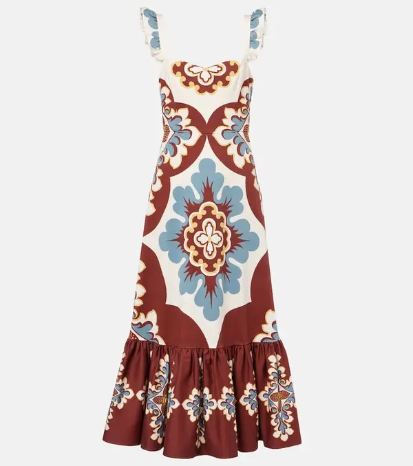 La DoubleJ Palazzo Placée Cotton-blend Midi Dress - Multicoloured
