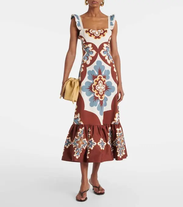 La DoubleJ Palazzo Placée Cotton-blend Midi Dress - Multicoloured