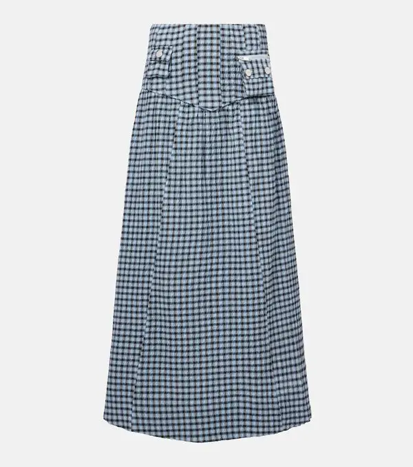 GANNI Gingham High-rise Maxi Skirt - Blue