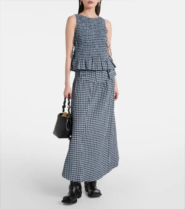 GANNI Gingham High-rise Maxi Skirt