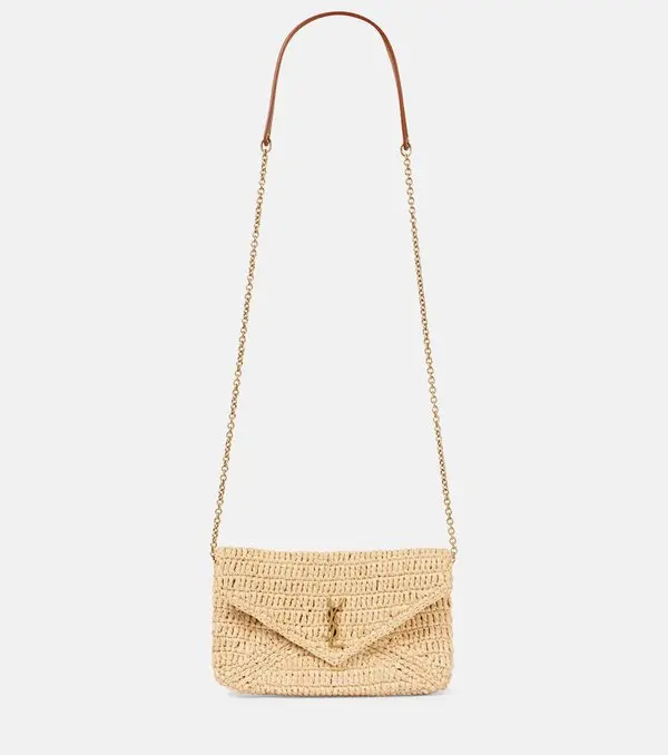 Saint Laurent Cassandre Mini Raffia Shoulder Bag - Beige