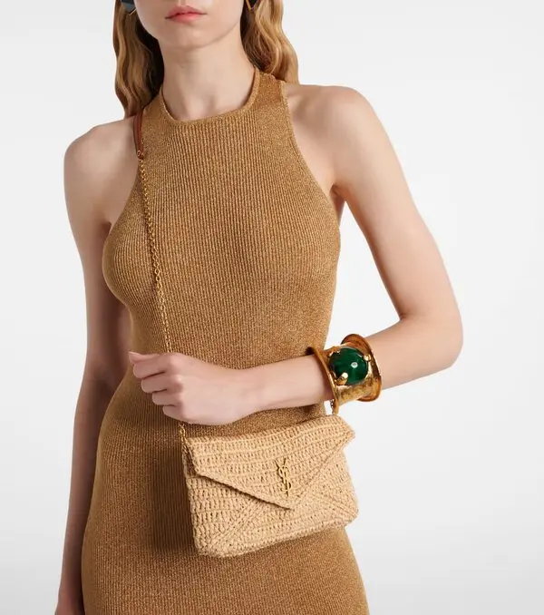 Saint Laurent Cassandre Mini Raffia Shoulder Bag - Beige