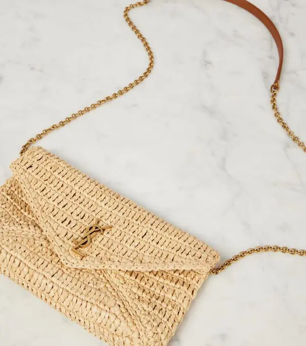 Saint Laurent Cassandre Mini Raffia Shoulder Bag - Beige
