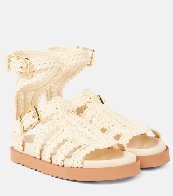 Zimmermann Goldie Raffia Gladiator Sandals - Beige