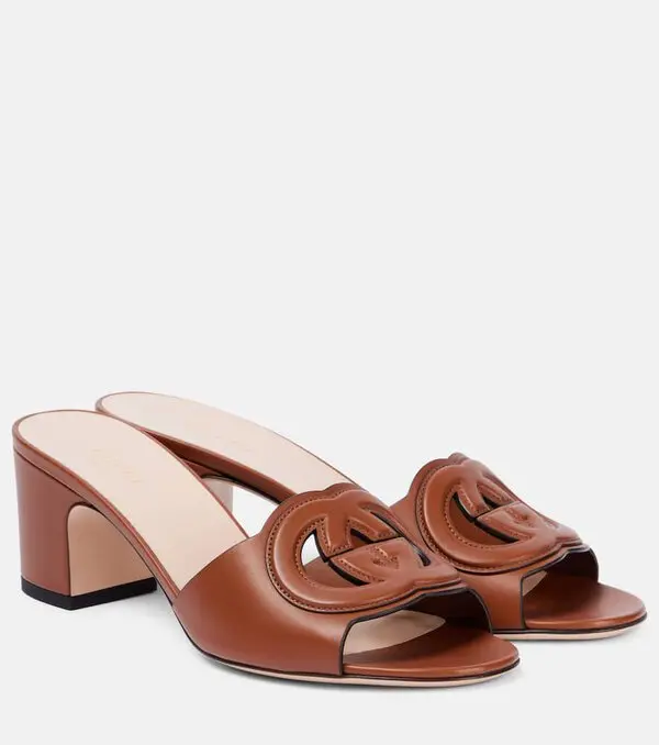 Gucci Interlocking G Leather Mules - Brown