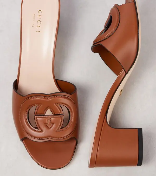 Gucci Interlocking G Leather Mules - Brown