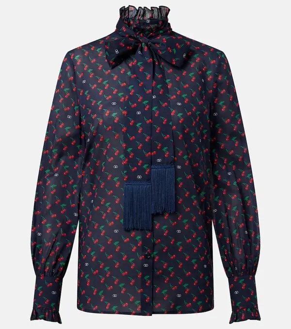 Valentino Garavani Bow-detail Cotton Muslin Blouse - Blue